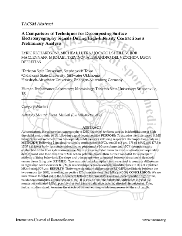 (PDF) A Comparison of Techniques for Decomposing Surface Electromyography Signals During High ...