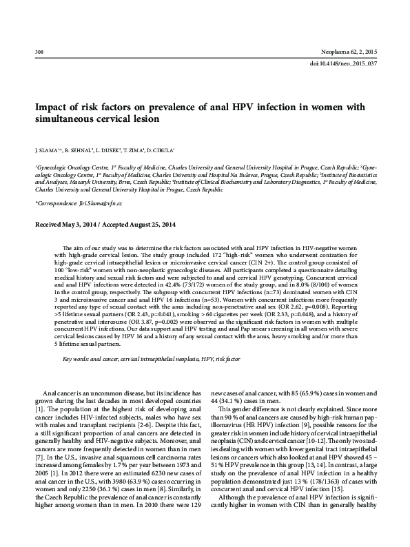 Pdf Risk Factors For Anal Hpv In Women With Cervical Lesions 9729
