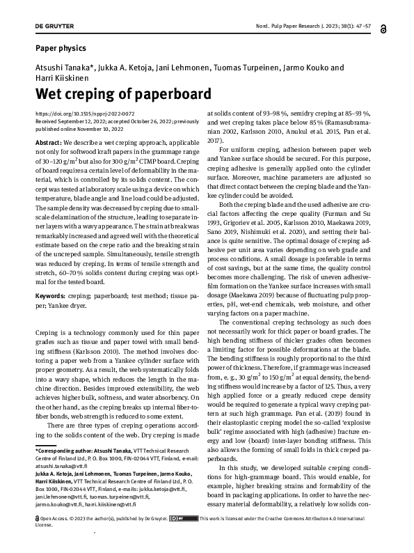 (PDF) Wet creping of paperboard