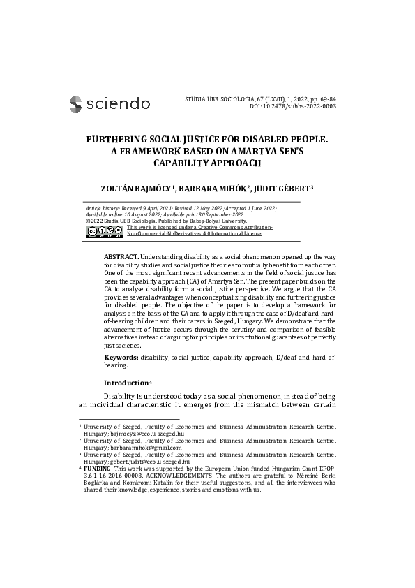 (PDF) Furthering Social Justice for Disabled People. A Framework Based ...