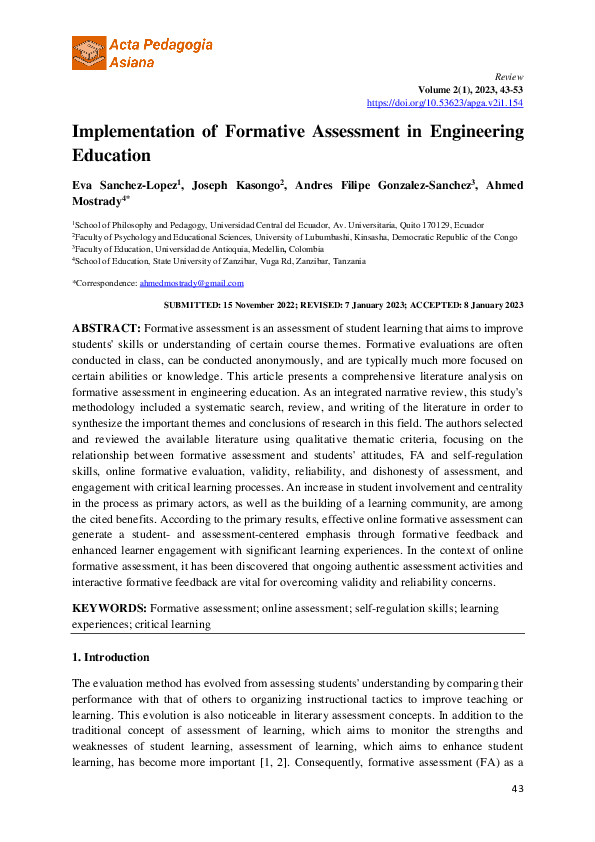 (PDF) Implementation of Formative Assessment in Engineering Education
