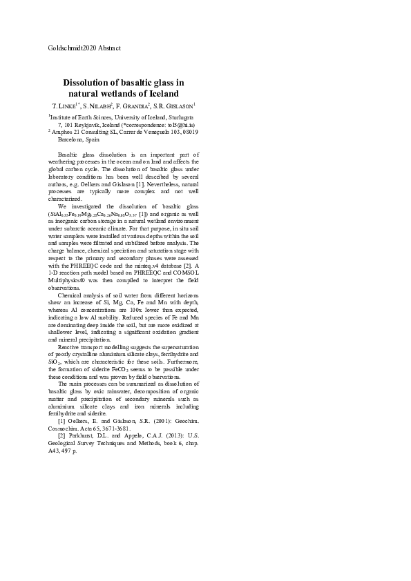 (PDF) Dissolution of Basaltic Glass in Natural Wetlands of Iceland