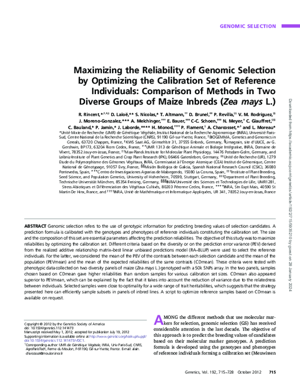 (PDF) Maximizing the Reliability of Genomic Selection by Optimizing the ...