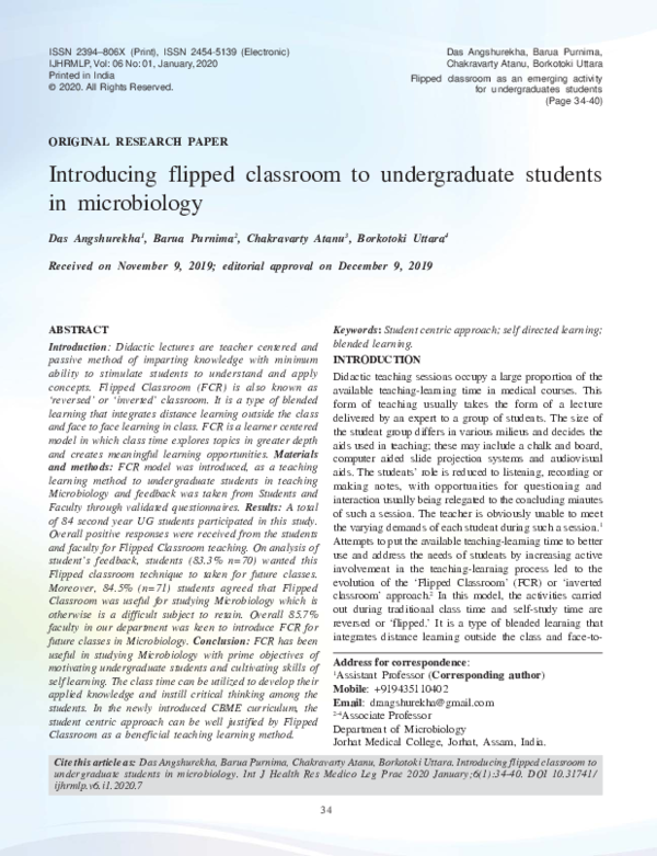 (PDF) Introducing flipped classroom to undergraduate students in ...