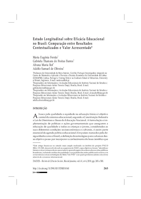 (PDF) Estudo Longitudinal sobre Eficácia Educacional no Brasil ...