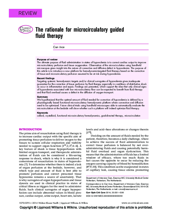 (PDF) Microcirculatory-Guided Fluid Therapy Insights