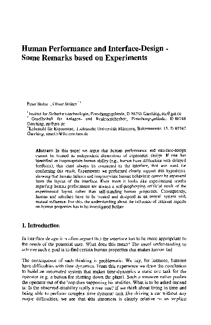 (PDF) Human performance and interface-design — Some remarks based on ...