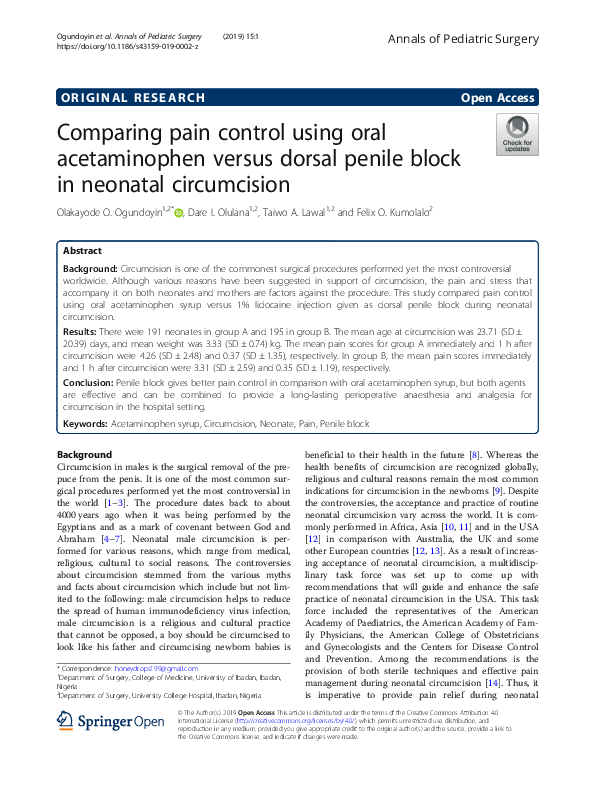 (PDF) Comparing pain control using oral acetaminophen versus dorsal ...