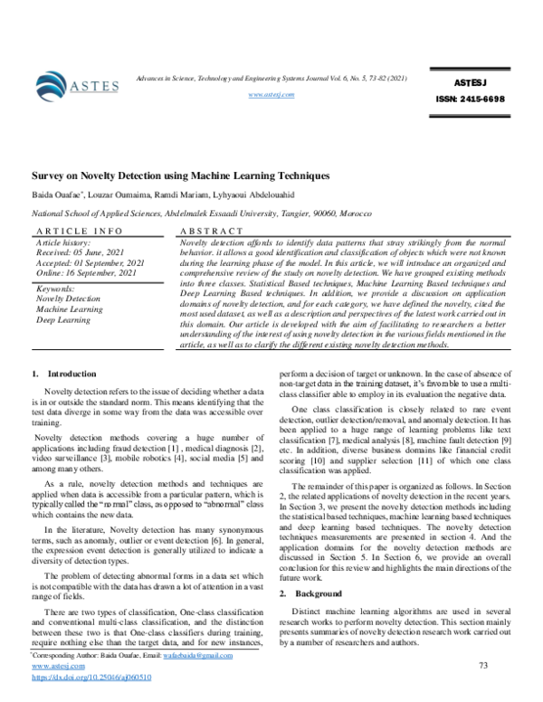 (PDF) Survey on Novelty Detection using Machine Learning Techniques