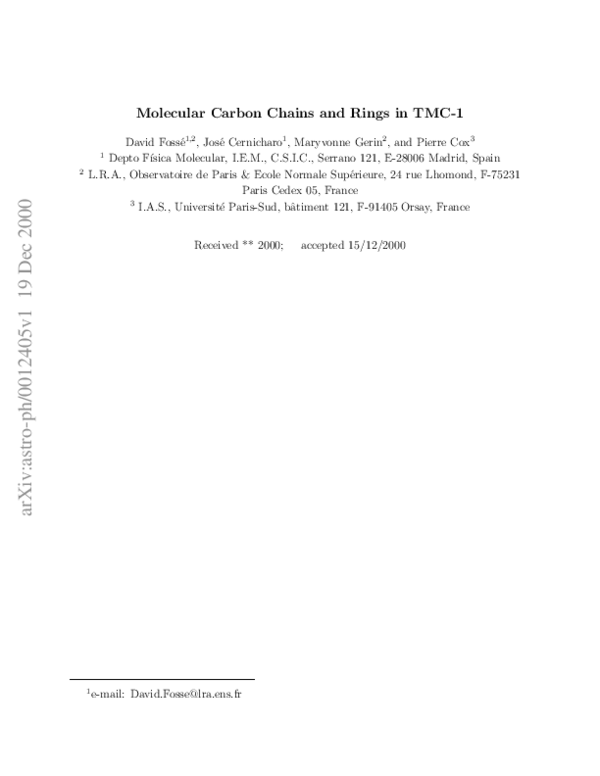 (PDF) Molecular Carbon Chains and Rings in TMC‐1
