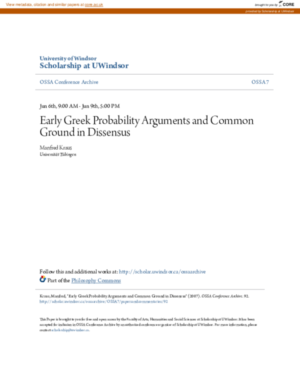 (PDF) Early Greek probability arguments and common ground in dissensus