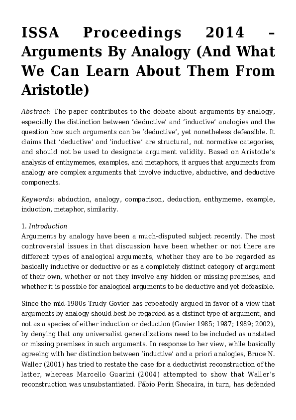 (PDF) Arguments by Analogy (and What We Can Learn about Them from ...