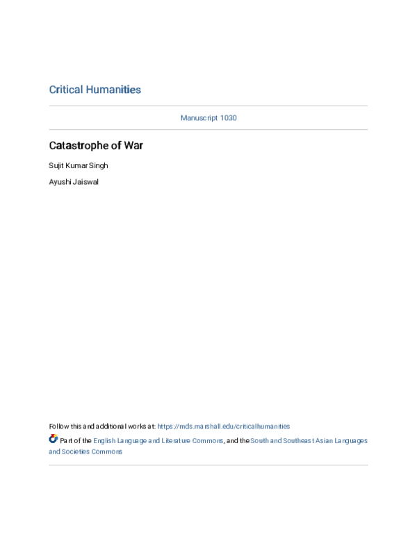 (PDF) Catastrophe of War: Acute Trauma and Distorted Memory in Narayan ...