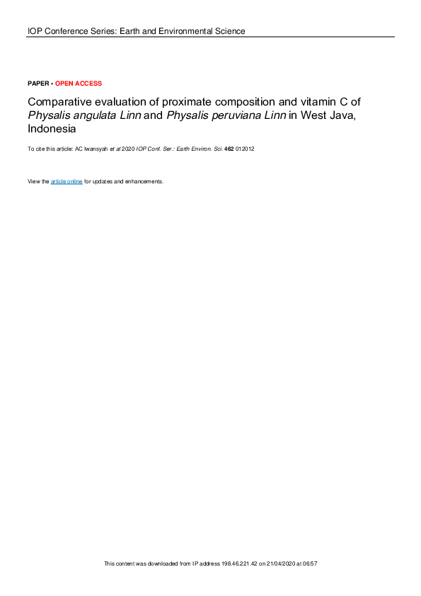 (PDF) Comparative evaluation of proximate composition and vitamin C ofPhysalis angulata ...