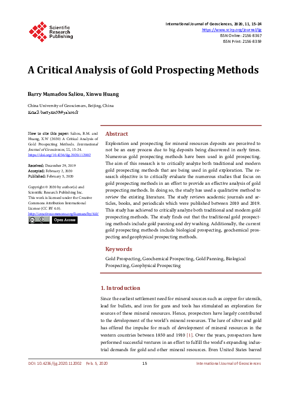 (PDF) A Critical Analysis of Gold Prospecting Methods