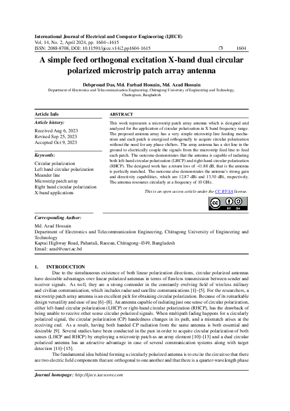 (PDF) A simple feed orthogonal excitation X-band dual circular polarized microstrip patch array ...