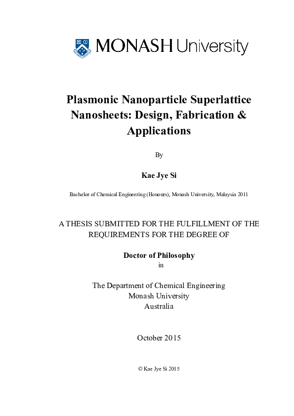Pdf Plasmonic Nanoparticle Superlattice Nanosheets Design Fabrication And Applications Kae