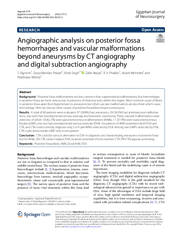 (PDF) Angiographic analysis on posterior fossa hemorrhages and vascular ...