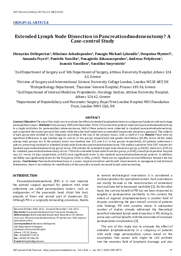 (PDF) Extended Lymph Node Dissection in Pancreaticoduodenenctomy? A ...