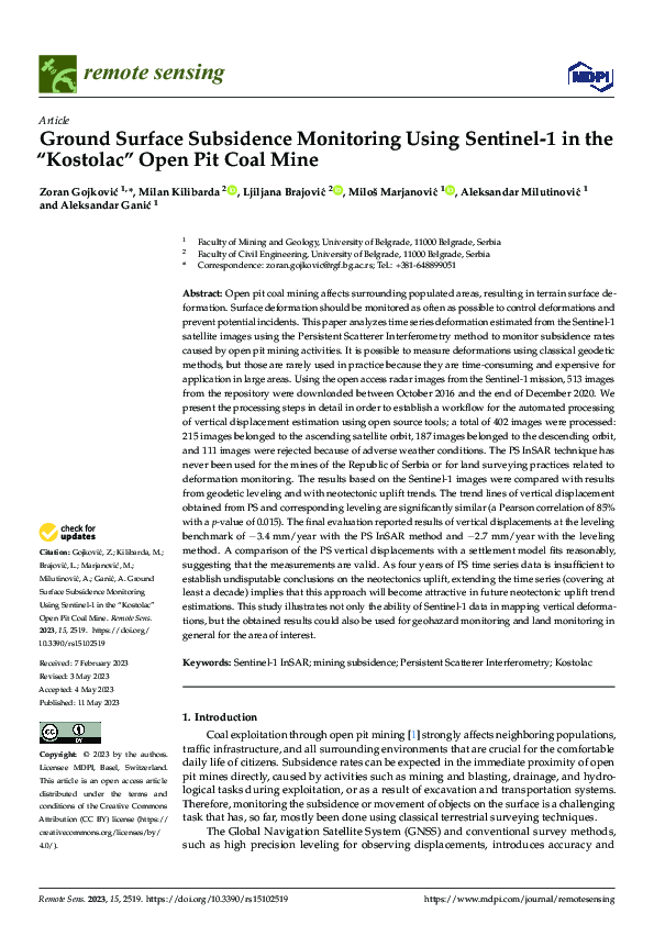 Pdf Monitoring Surface Subsidence With Sentinel 1