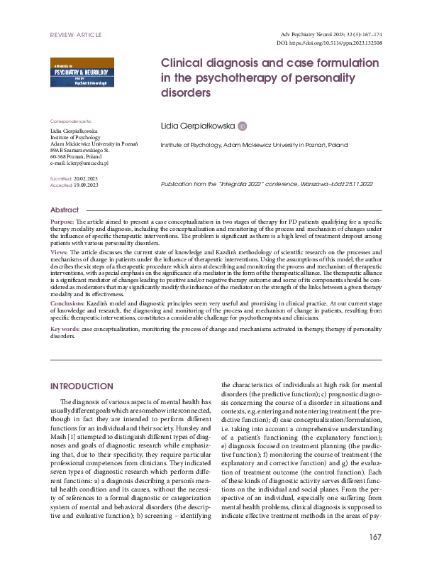 (PDF) Clinical diagnosis and case formulation in the psychotherapy of ...