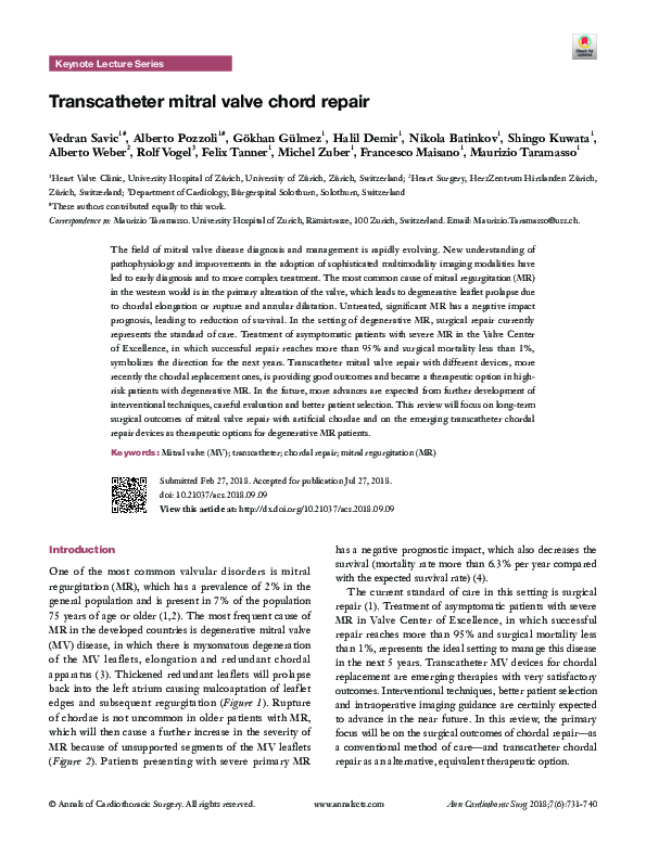 (PDF) Transcatheter mitral valve chord repair