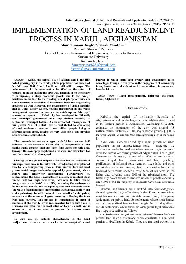 (PDF) Implementation of Land Readjustment Process in Kabul, Afghanistan