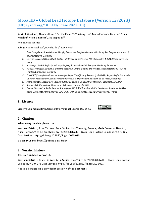 (PDF) GlobaLID - Global Lead Isotope Database (Version 12/2023)