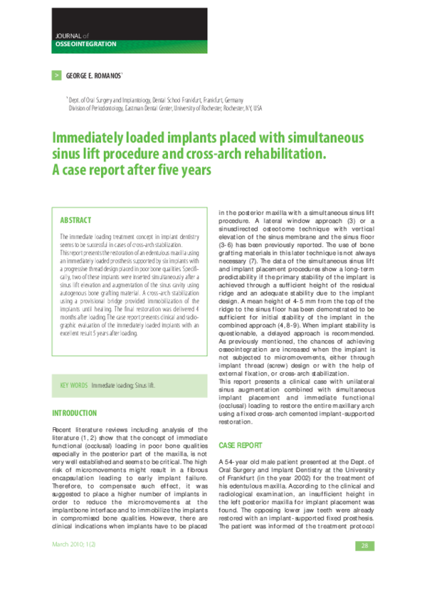 (PDF) Immediately loaded implants placed with simultaneous sinus lift ...