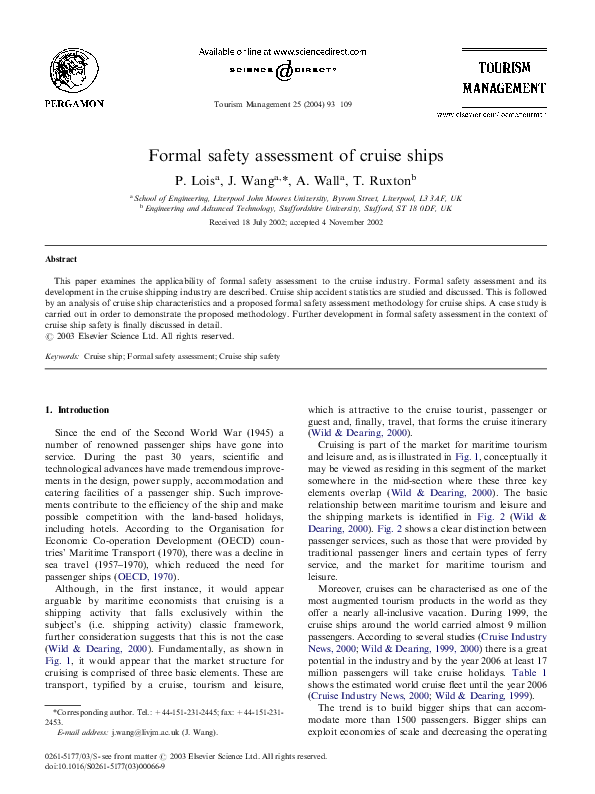 (PDF) Formal safety assessment of cruise ships
