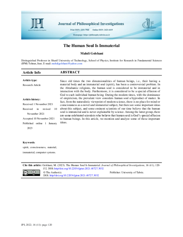 (PDF) The Human Soul Is Immaterial