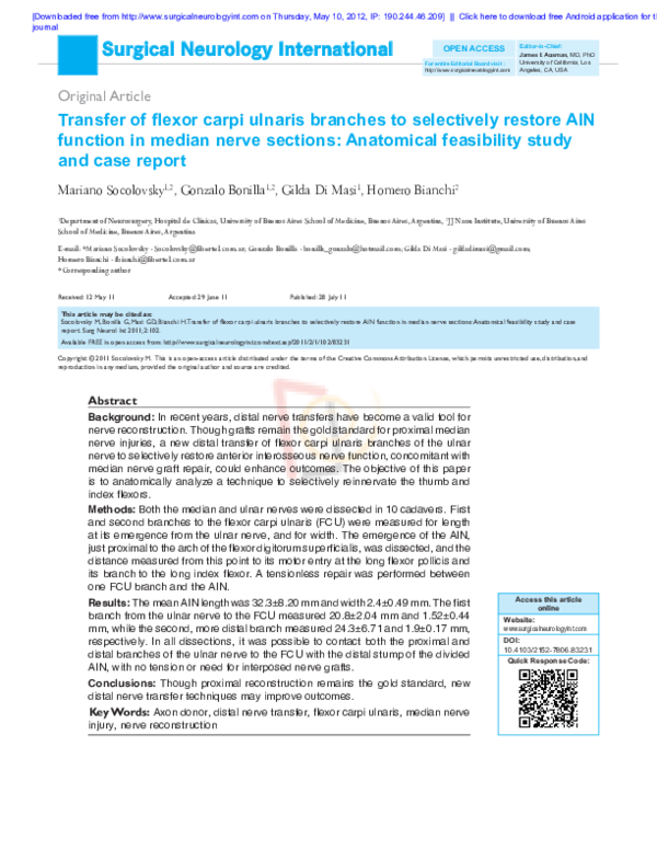 (PDF) Transfer of flexor carpi ulnaris branches to selectively restore ...