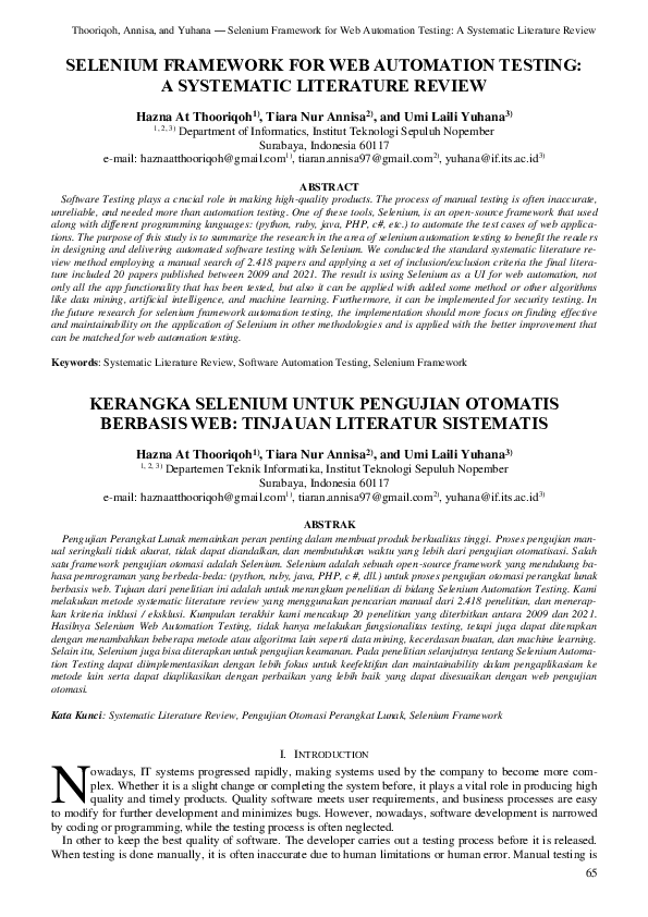 (PDF) Selenium Framework for Web Automation Testing: A Systematic ... (PDF) Selenium Framework for Web Automation Testing: A Systematic ...
