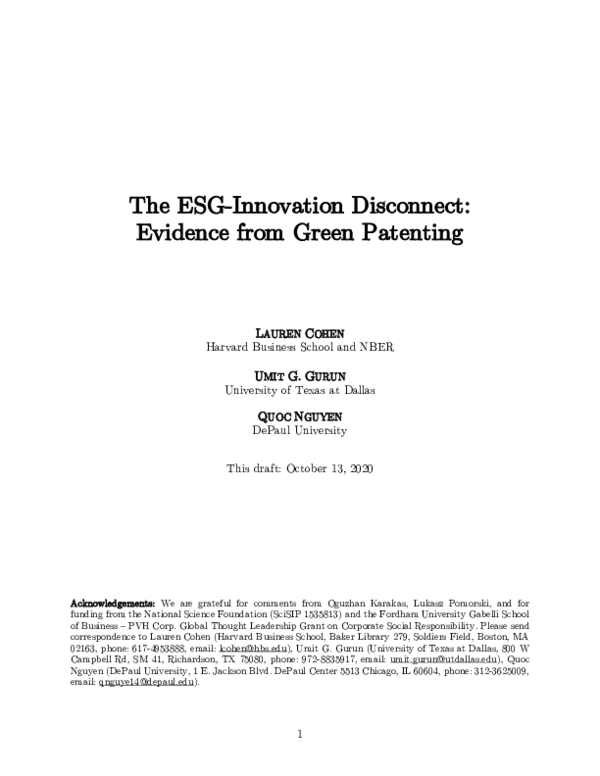 (PDF) The ESG-Innovation Disconnect: Evidence from Green Patenting