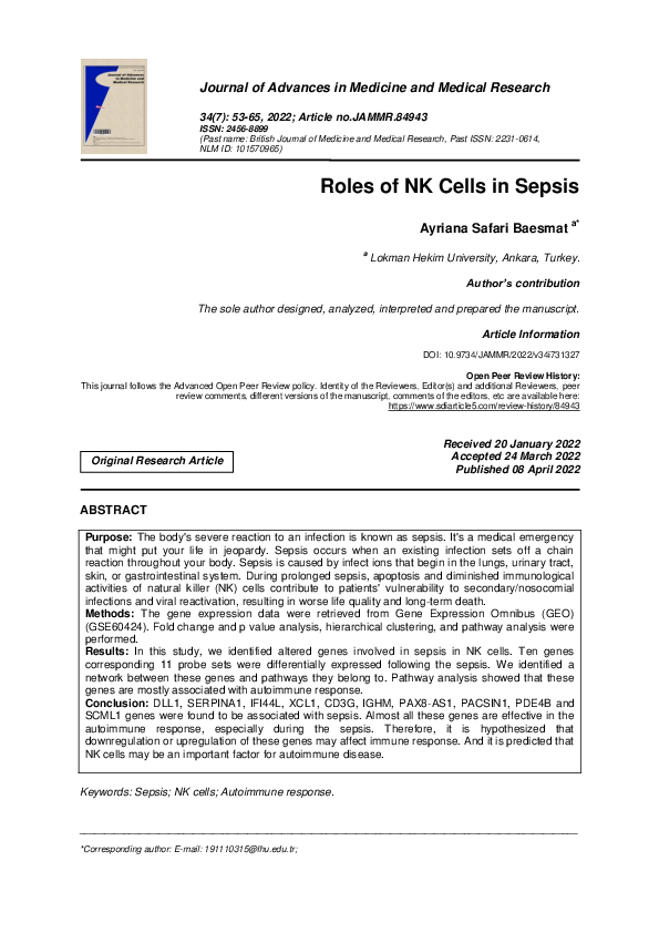 (PDF) Roles of NK Cells in Sepsis