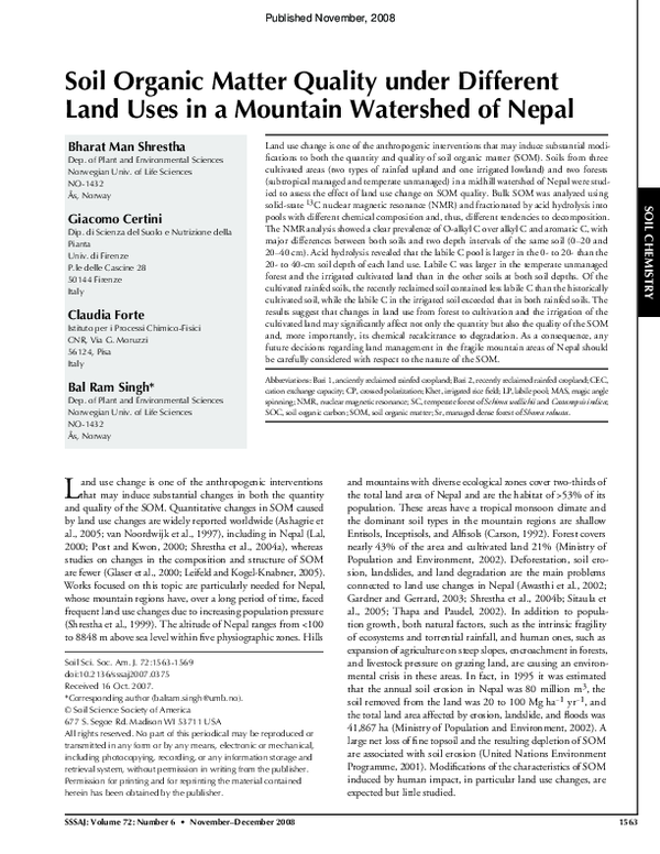(PDF) Soil Organic Matter Quality under Different Land Uses in a Mountain Watershed of Nepal
