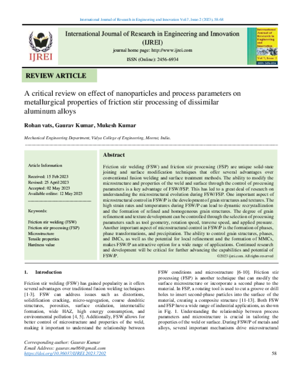 Pdf A Critical Review On Effect Of Nanoparticles And Process