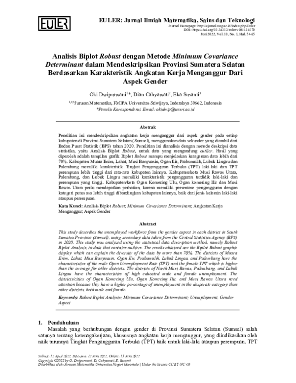 Pdf Analisis Biplot Robust Dengan Metode Minimum Covariance
