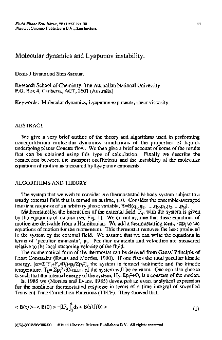 (PDF) Molecular dynamics and lyapunov instability
