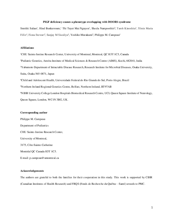 (PDF) PIGF Deficiency and Its Link to DOORS Syndrome Phenotype