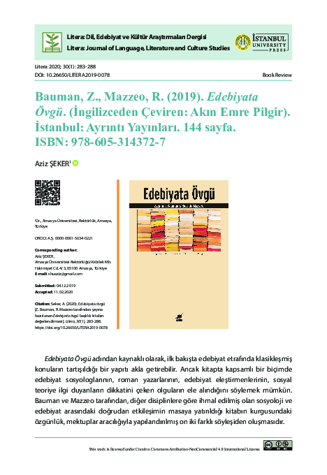 (PDF) Bauman, Z., Mazzeo, R. (2019). Edebiyata Övgü. (İngilizceden ...