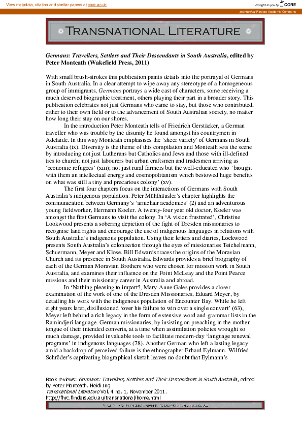 (PDF) Review of 'Germans: Travellers, Settlers and Their Descendants in ...