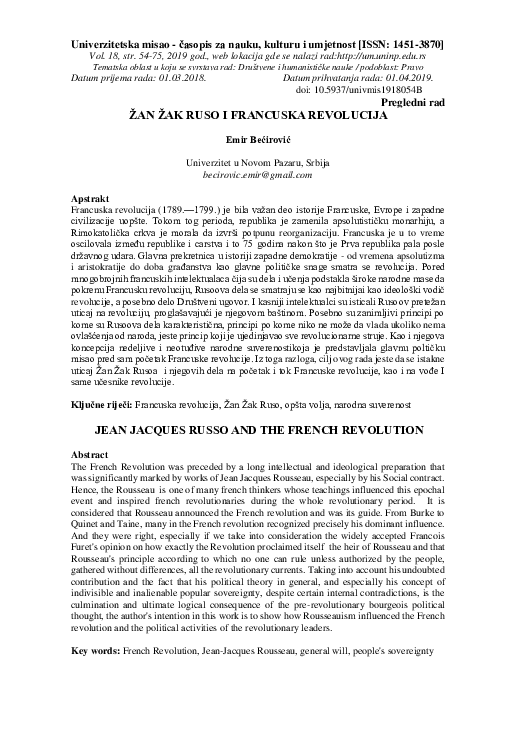 (PDF) Jean Jacques Russo and the French Revolution