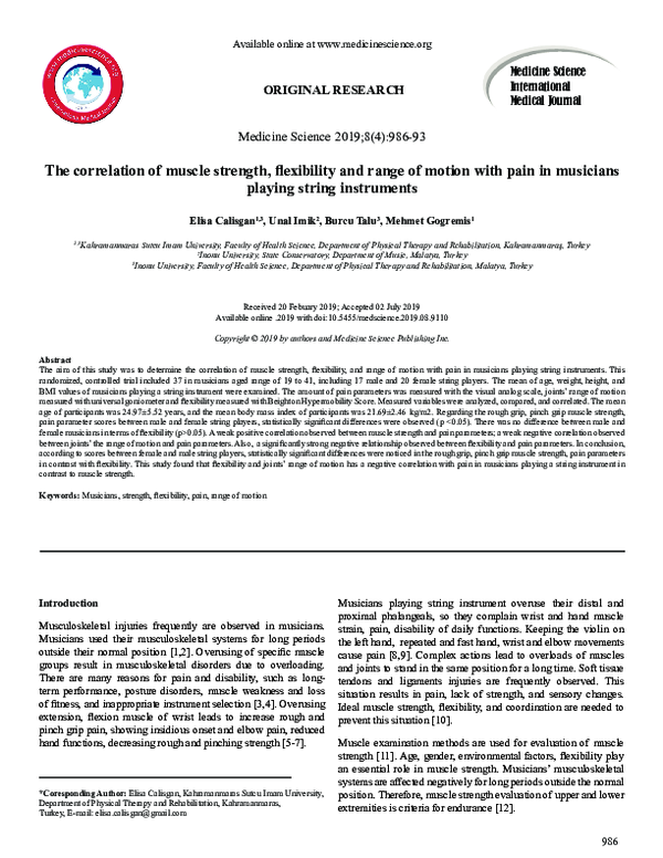 (PDF) The correlation of muscle strength, flexibility and range of motion with pain in musicians ...