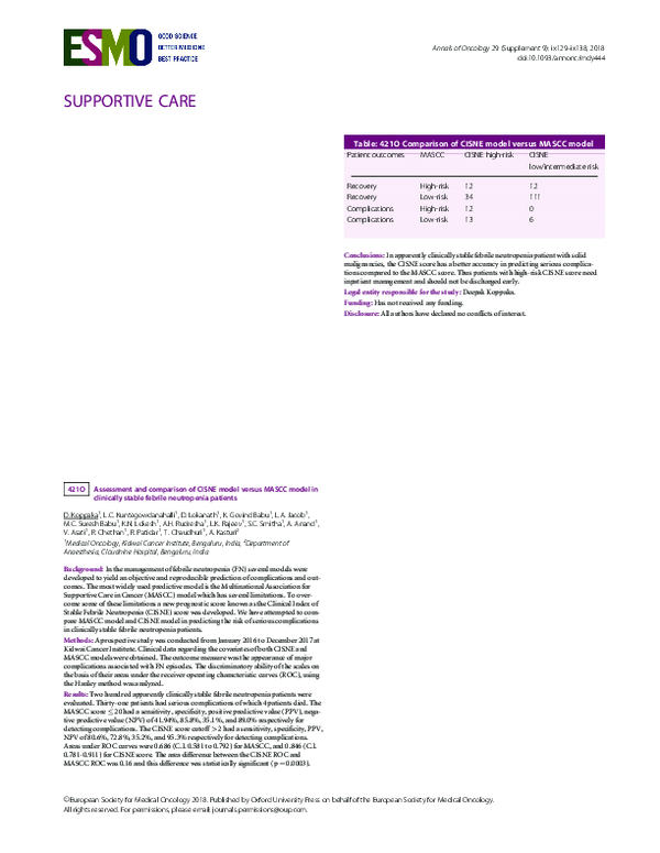 (PDF) 421OAssessment and comparison of CISNE model versus MASCC model ...