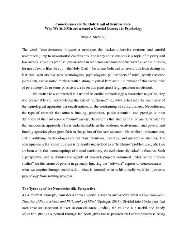 (PDF) Consciousness Is the Holy Grail of Neuroscience: Why We Still ...