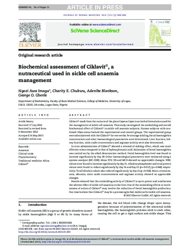(PDF) Biochemical assessment of Ciklavit®, a nutraceutical used in ...