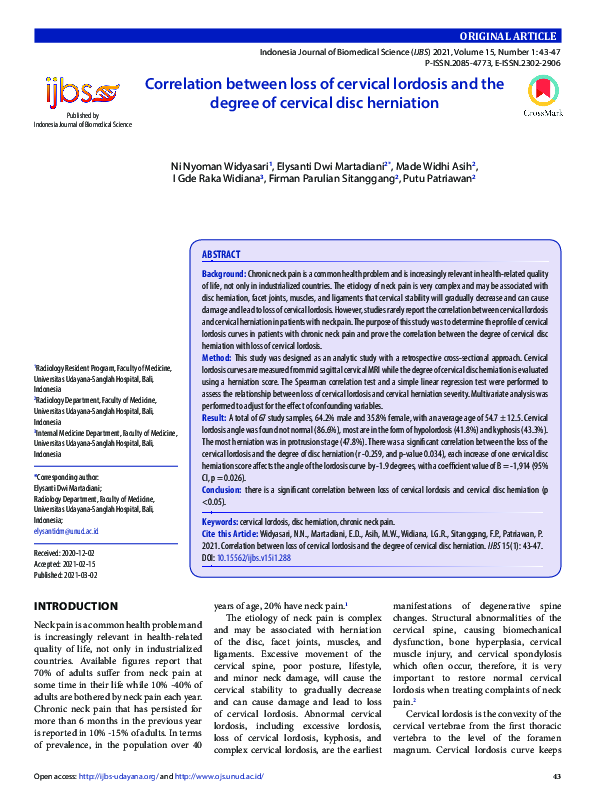 (PDF) Correlation between loss of cervical lordosis and the degree of ...