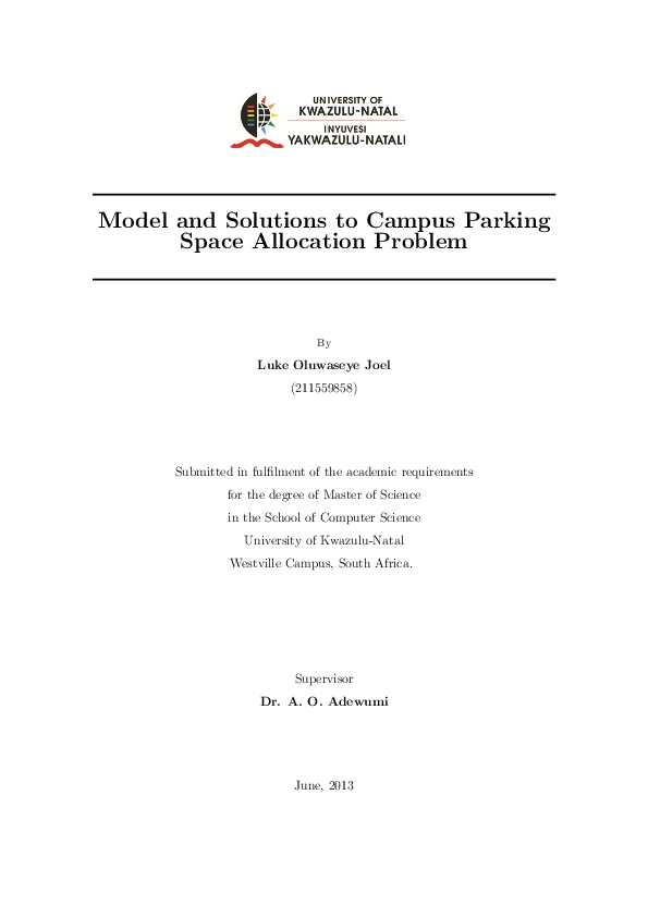 (PDF) Model and solutions to campus parking space allocation problem