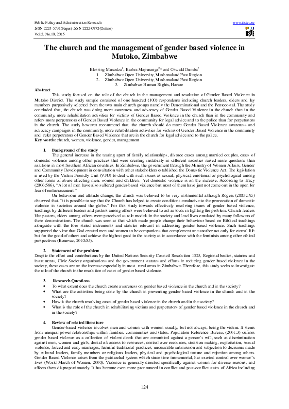 (PDF) The church and the management of gender based violence in Mutoko ...